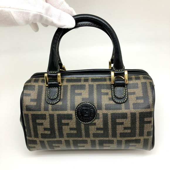 Fendi | Bags | Fendi 2way Mini Boston Zucca Pvc Leather Beige Black ...